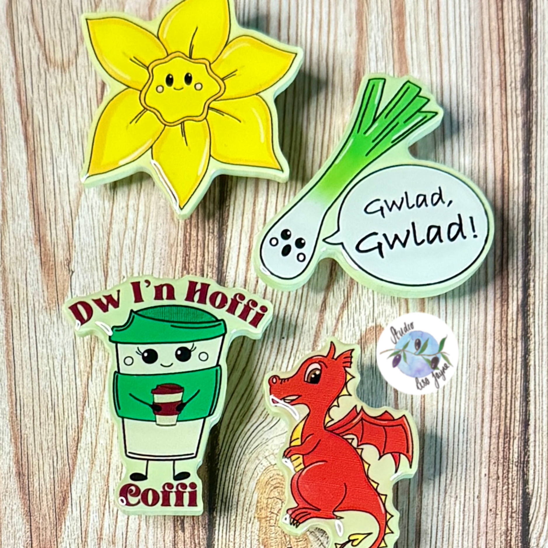 Welsh Pin Badges - Daffodil, Dragon, Leek, Dw I’n Hoffi – Studio Lisa Jayne