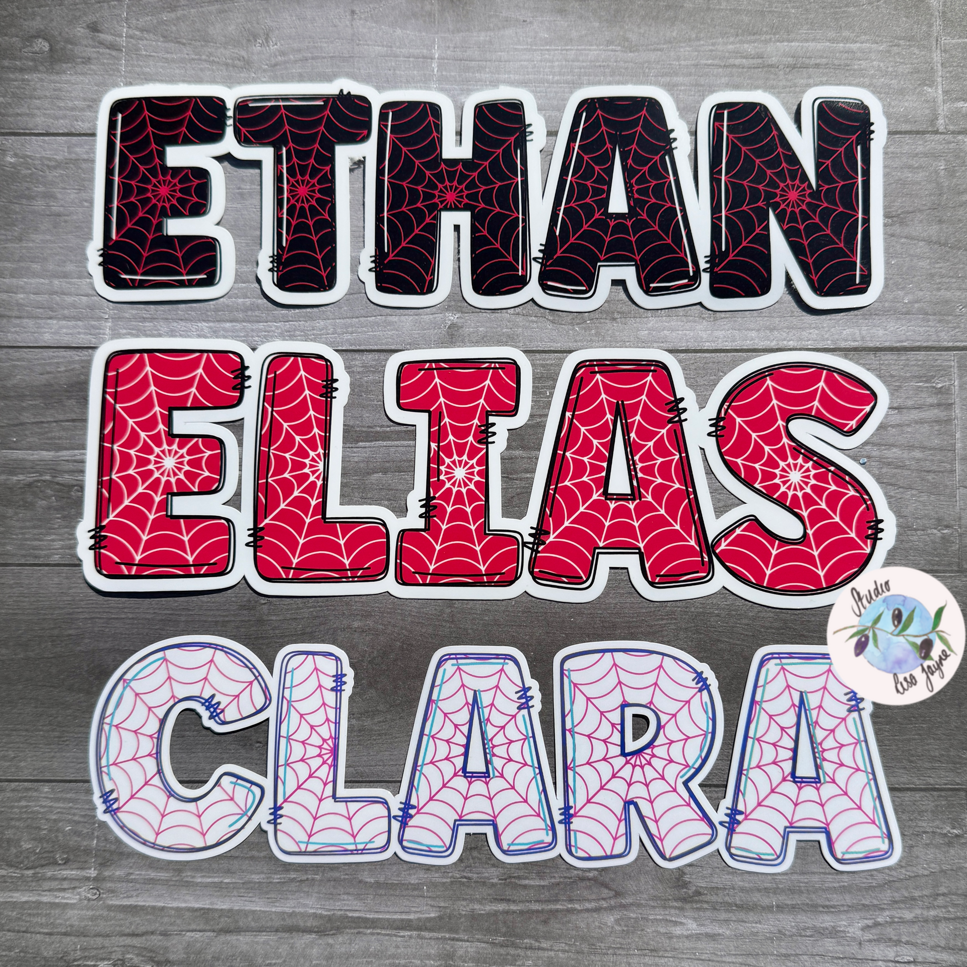 Spider Superhero Personalised Waterproof Vinyl Name Sticker – Studio ...